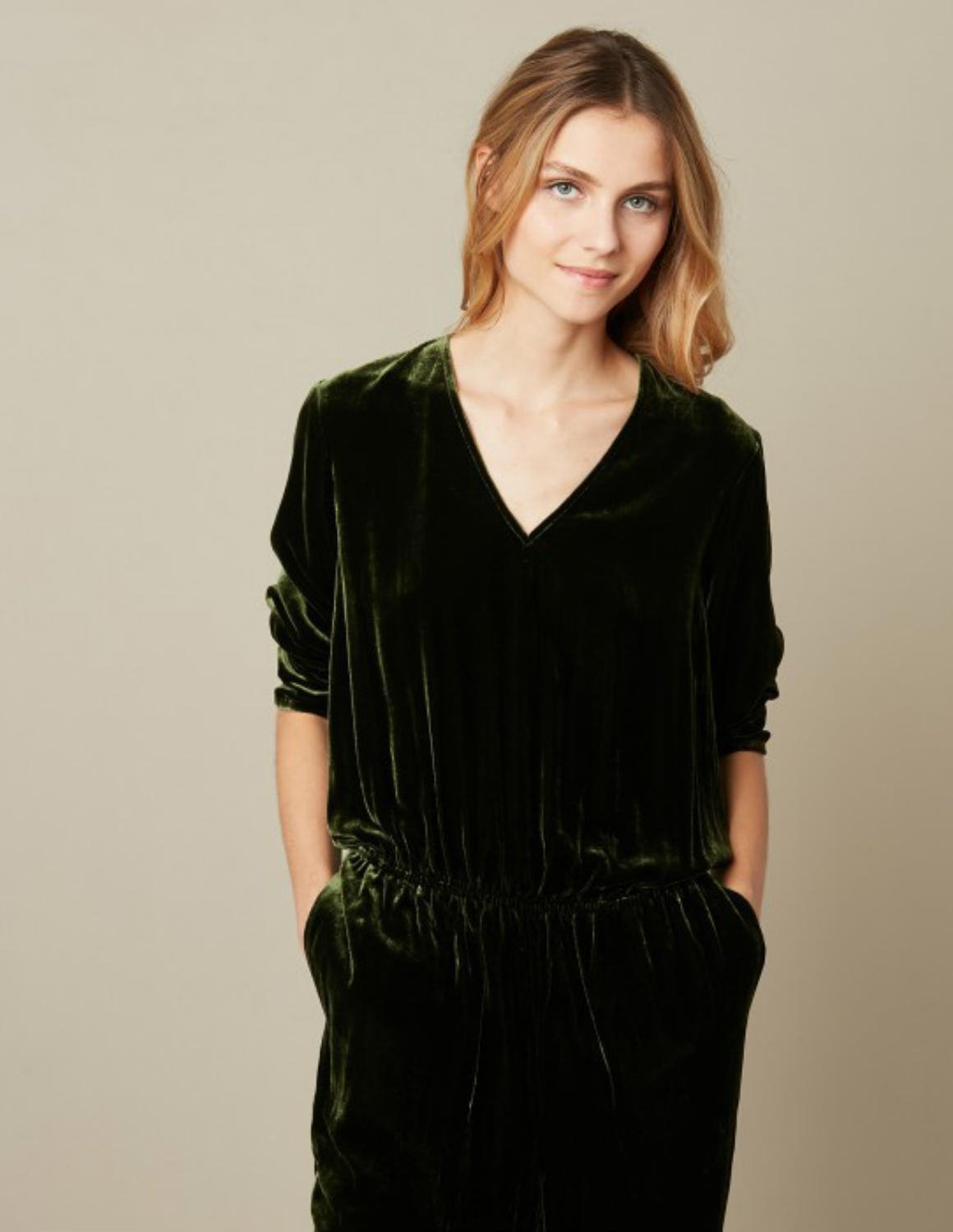 Hartford Pol velvet jumpsuit - dark navy - Feather & Stitch